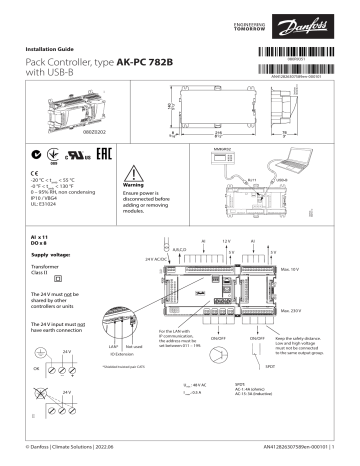 Danfoss AK-PC 782B Pack Controller, type Installation Guide | Manualzz