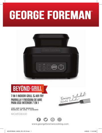 George Foreman MCAFD800D Beyond Grill Use and Care Manual | Manualzz