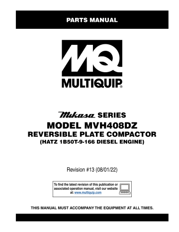 MQ Multiquip MVH408DZ Plate Compactor Parts Manual | Manualzz