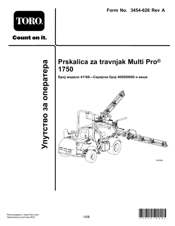 Toro Multi Pro 1750 Turf Sprayer Uputstvo za upotrebu | Manualzz