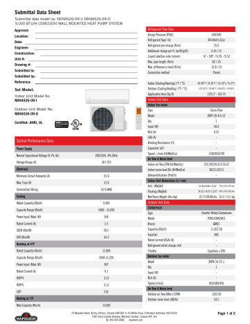 Napoleon NDHAS26-09 Napoleon NH26 Series Ductless Heat Pump ...