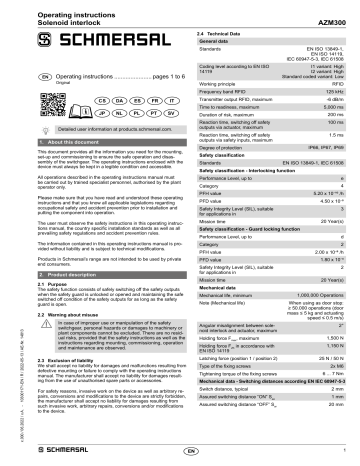 Schmersal AZM300B-I1-ST-1P2P-A Test Operating Instructions | Manualzz