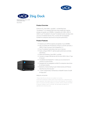 Lacie 2big Dock RAID Storage Data Sheet | Manualzz