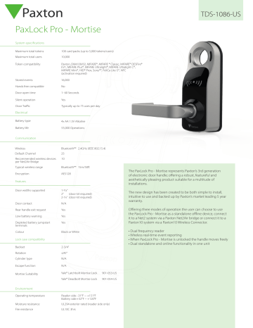 Paxton TDS-1086 PaxLock Pro Latch Data Sheet | Manualzz