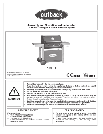 Outback OUT370762 Ranger 3 Burner Hybrid User Manual | Manualzz