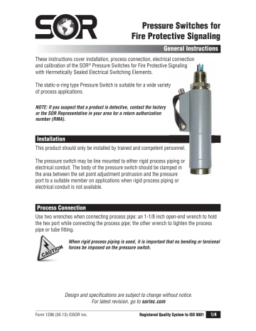 SOR Pressure Switches Instructions | Manualzz