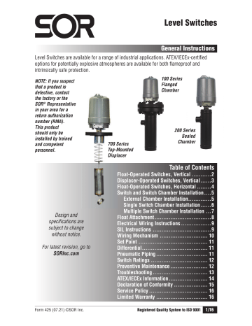 SOR Level Switches Instructions | Manualzz