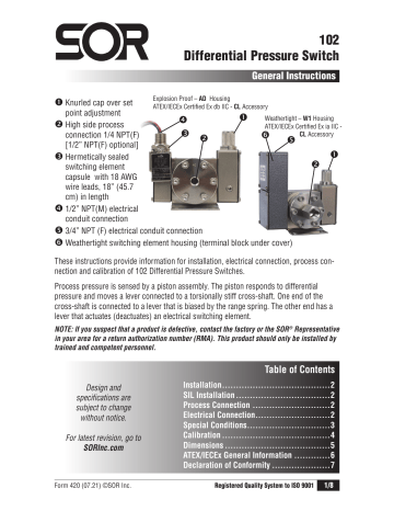 SOR 102 Differential Pressure Switch Instructions | Manualzz