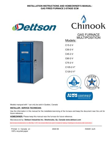 Dettson 2-Stage ECM Chinook (2-V) Installation Guide | Manualzz
