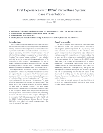 Zimmer ROSA Partial Knee System Owner's Manual | Manualzz