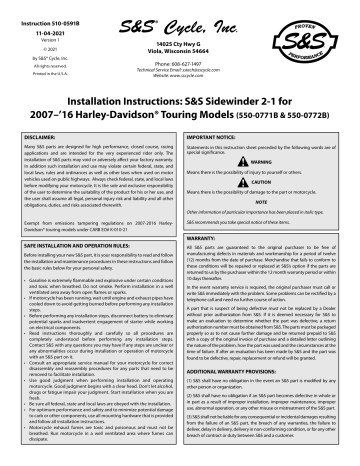 S&S Cycle 2 Into 1 Exhaust 2007-16 Instruction Sheet | Manualzz