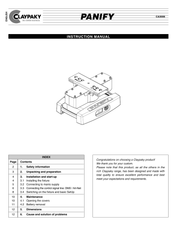 Clay Paky CA3006 Panify Instruction manual | Manualzz