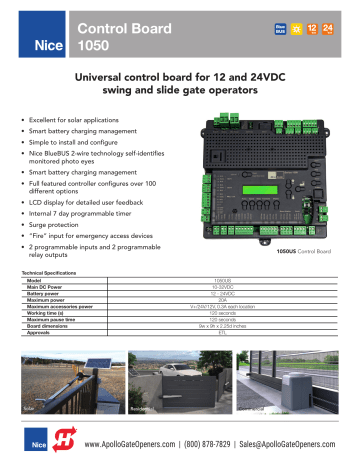 Nice Apollo 1050RK Control Board Retrofit Kit Specifications | Manualzz