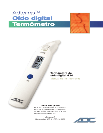ADC Adtemp™ 424 Tympanic IR Thermometer Manual de usuario | Manualzz
