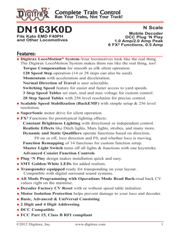 Digitrax DN163K0D 1 Amp N Scale Mobile Decoder Instruction | Manualzz