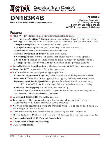 Digitrax DN163K4B 1 Amp N Scale Mobile Decoder Instruction | Manualzz