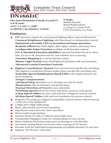 Digitrax DN166I1C 1.5 Amp Decoder Instruction | Manualzz