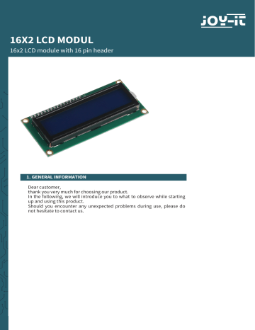 Joy-IT 16x2 LCD Module Manual | Manualzz