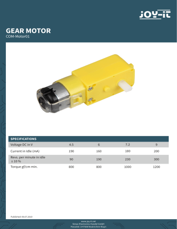 Joy-IT Gear Motor including Wheel Specifications | Manualzz