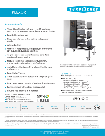 Turbochef PLEXOR Automated Ventless Oven Specification | Manualzz
