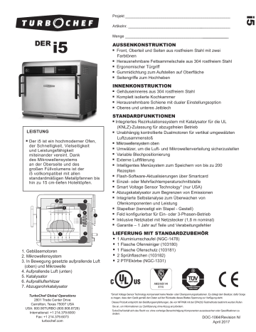 TurboChef I5 Spezifikation | Manualzz