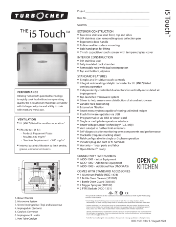 Turbochef i5 Specification | Manualzz