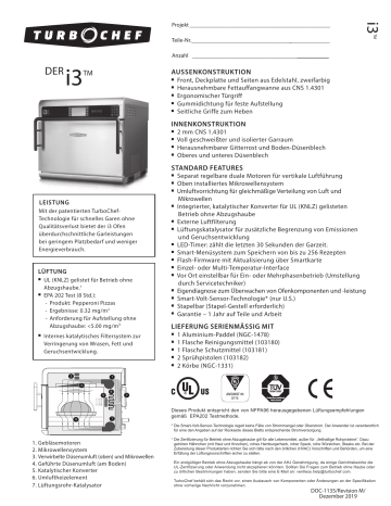TurboChef i3 Spezifikation | Manualzz