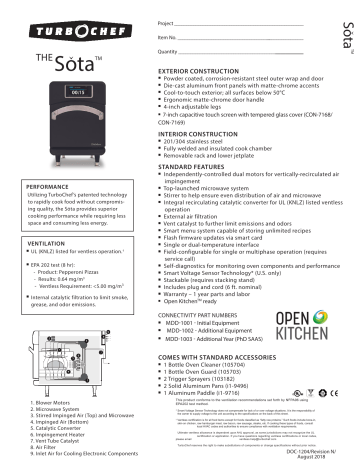 Turbochef Sota Specification | Manualzz