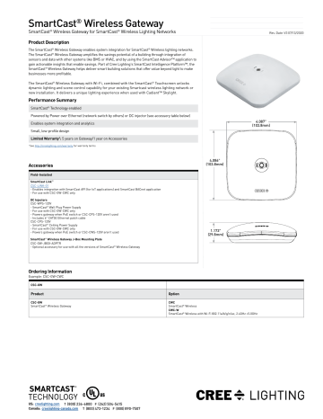 Cree Lighting SmartCast® Wireless Gateway Spec Sheet | Manualzz