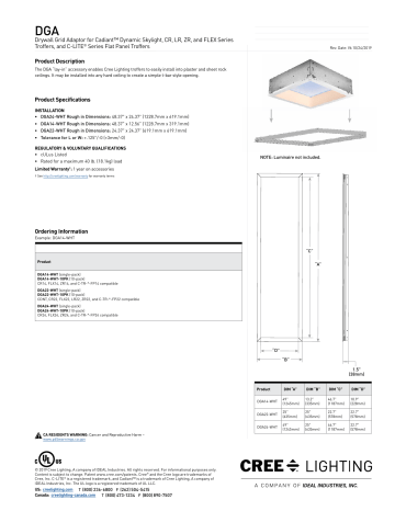 Cree Lighting DGA Drywall Grid Adaptor Spec Sheet | Manualzz