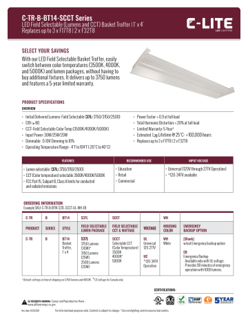 Cree Lighting C-TR-B-BT14-SCCT Series Spec Sheet | Manualzz