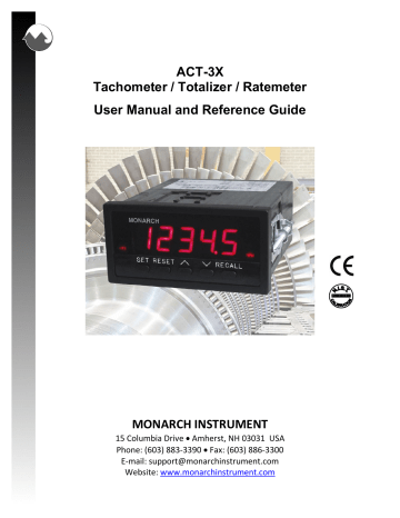 Monarch Instrument ACT-3X Panel Tachometer Owner's Manual | Manualzz