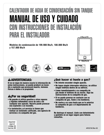 Rheem RTGH-SR10i Condensing Tankless Guía del usuario | Manualzz