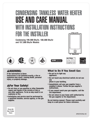 Rheem RTGH-SR11i Condensing Tankless Use and Care Manual | Manualzz
