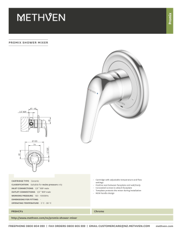 Methven PRSHCP2 Promix Shower Mixer Specifications | Manualzz