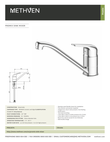 Methven PRSLSCP2 Promix Sink Mixer Specifications | Manualzz