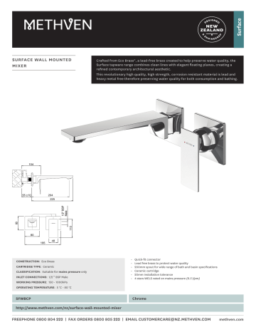 Methven SFWBCP Surface Wall Mounted Mixer Specifications | Manualzz