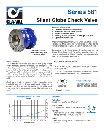 Cla-Val 581 Series Silent Globe Check Valve Data Sheet | Manualzz