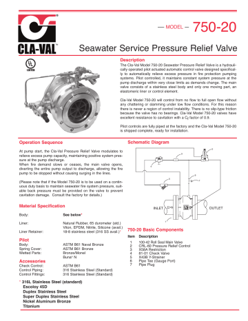 Cla-Val 750-20 Pressure Relief Valve Data Sheet | Manualzz