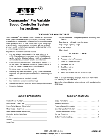 Flint & Walling Commander® Pro VFD Systems Instructions | Manualzz