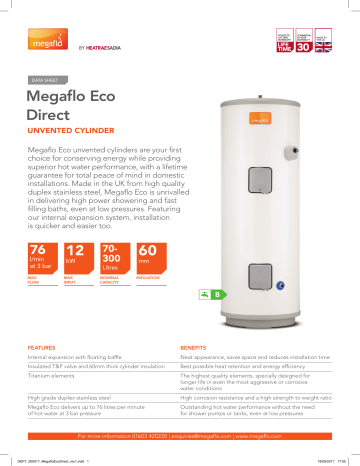 Heatrae Sadia Megaflo Eco Direct Specification | Manualzz