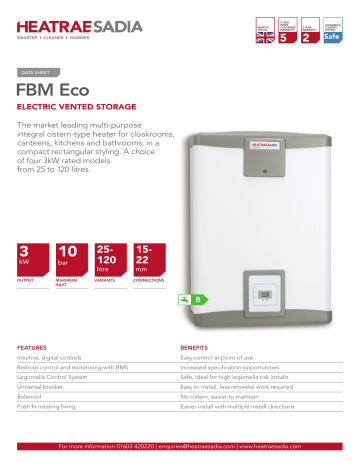 Heatrae Sadia FBM Eco Specification | Manualzz