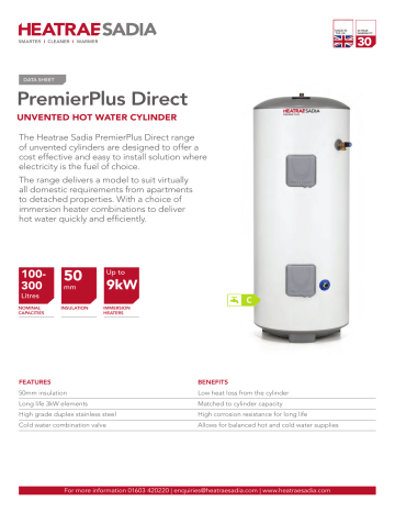 Heatrae Sadia Premier Plus Direct Specification | Manualzz
