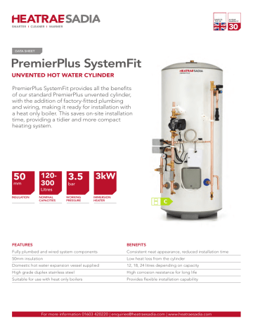 Heatrae Sadia Premier Plus Systemfit Specification | Manualzz