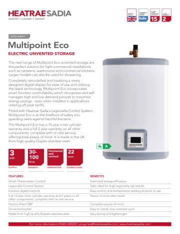 Heatrae Sadia Multipoint Eco 30-100 Litre Specification | Manualzz