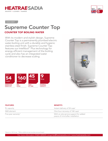 Heatrae Sadia Supreme Counter Top Specification | Manualzz