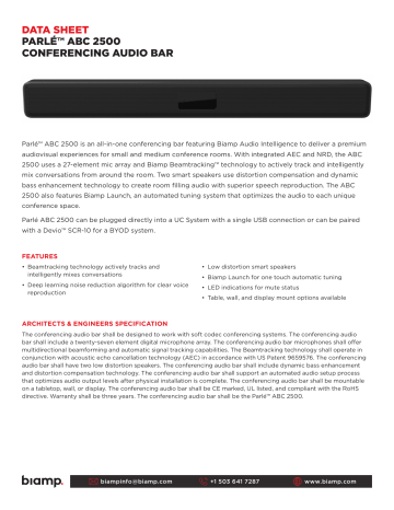 Biamp Parlé ABC 2500 Audio Conferencing Bar Data Sheet | Manualzz