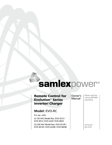 Samlex America EVO-RC Remote Control Product Manual | Manualzz