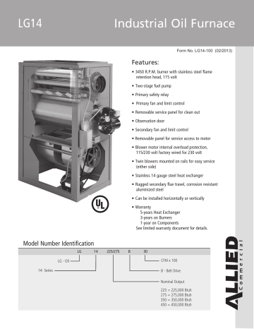 Allied LG14 Industrial Furnace Specification | Manualzz