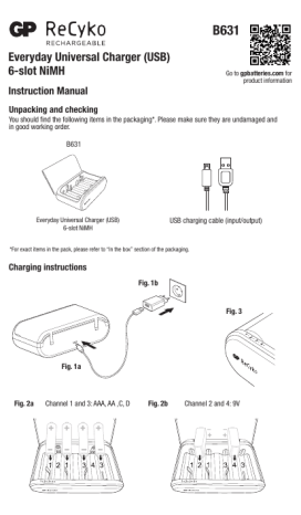 GP ReCyko Everyday Universal Charger B631 Kasutusjuhend | Manualzz